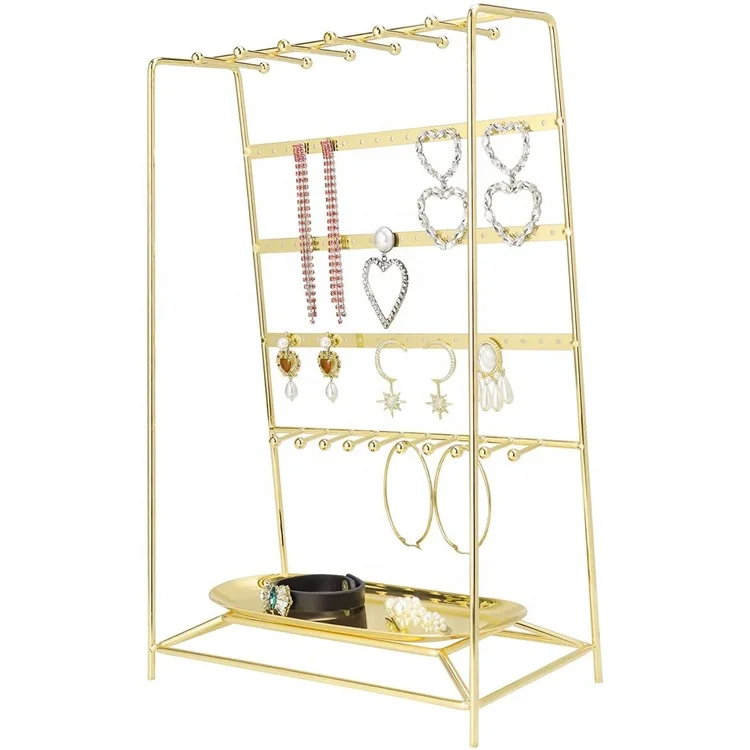 5 Tier Gold Decorative Jewelry Holder Display Stand With Metal Tray ...
