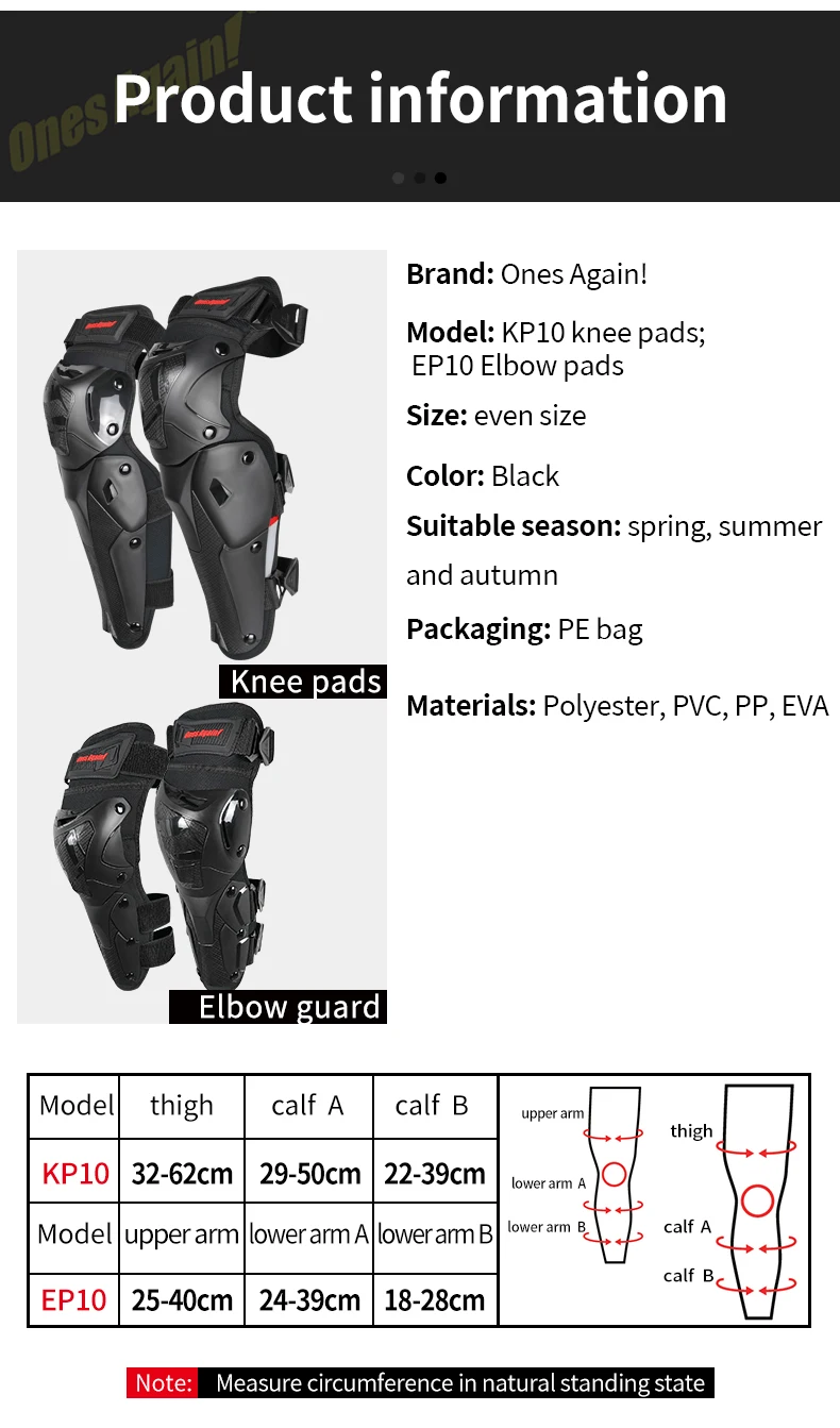 Ones Again CE2 Motorcycle Knee Pads & Elbow Pads - 4 Pieces Set