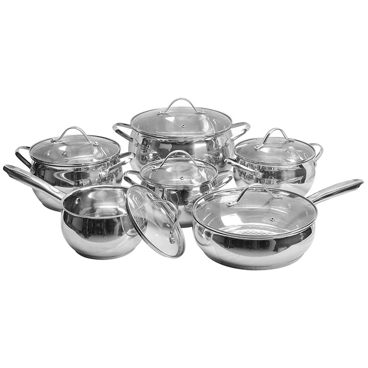 12-piece Multifunctional Stainless Steel Kitchen Cookware Set Polished ...