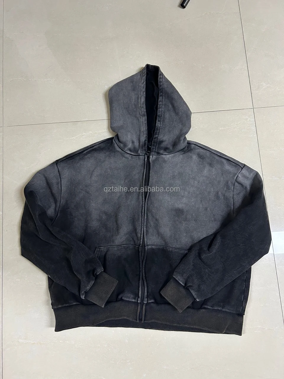 Custom Logo Acid Washed Hoodie and Flared Sweats Sun Faded Tracksuit ...