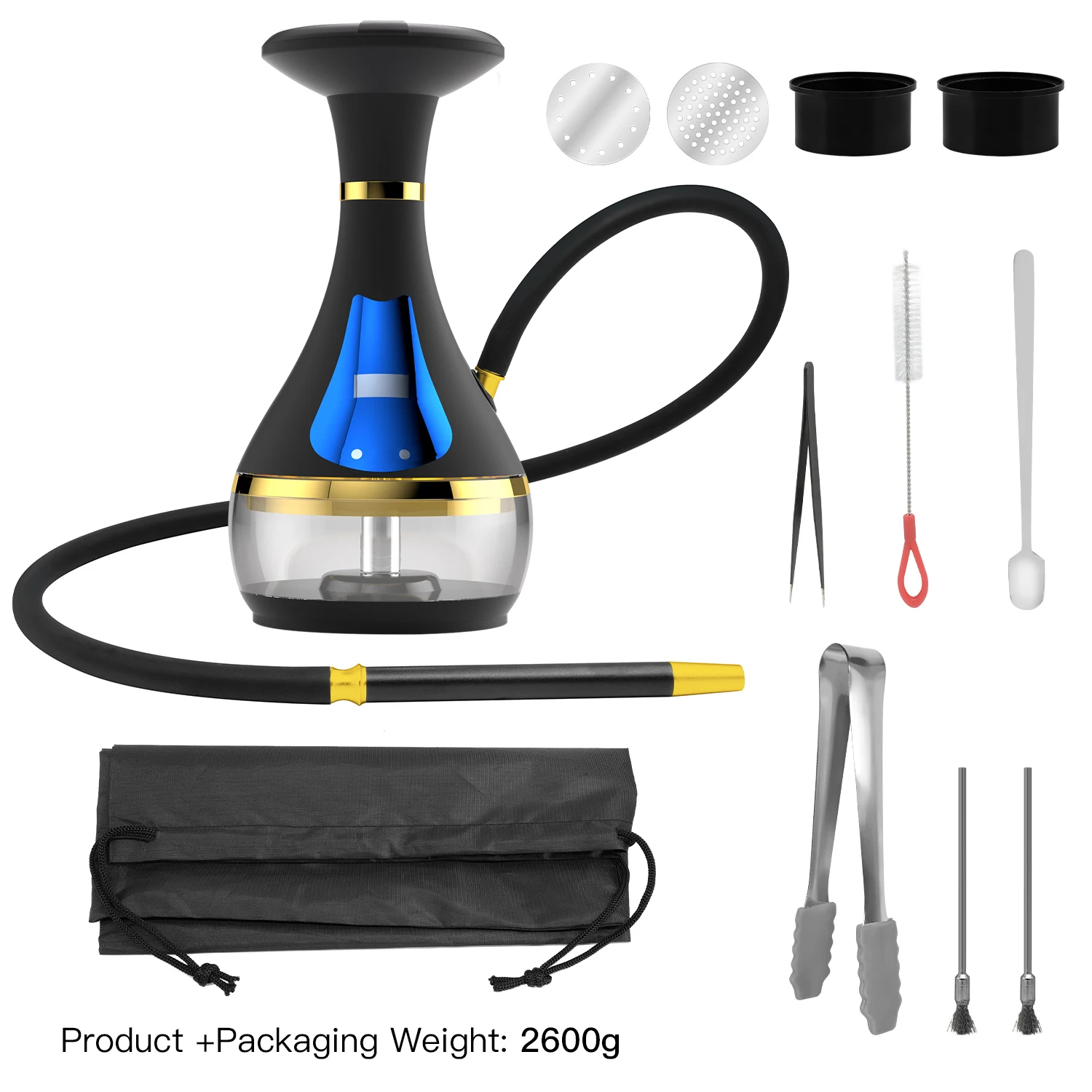 Luxury Rechargeable Electronic Hookah Full Kit - LED Touch Screen