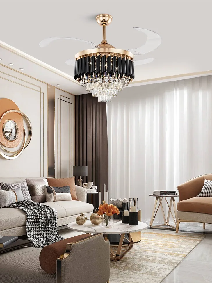Modern Residential 36 Inch Dimming Remote Control Crystal Ceiling ...