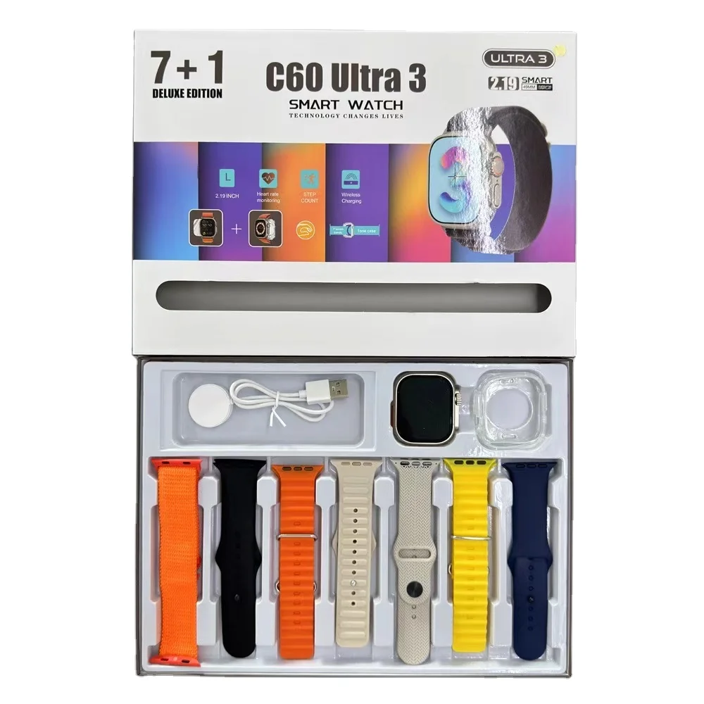 C60 Ultra 3 Gift Box Set 7 in 1 Smart Watch Android Ios Sports Touch ...