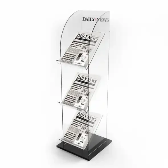 2024 Tiered Clear Acrylic Newspaper Rack Portable Bookshelf With Black ...