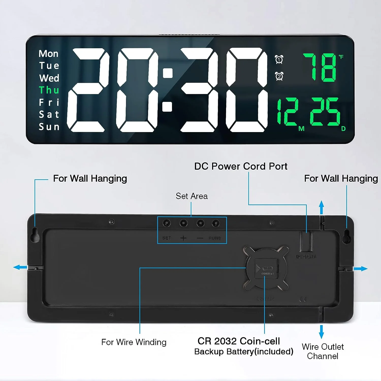 Cheetie Cp150 Green Electronic Led Wall Clock Date Temperature With ...