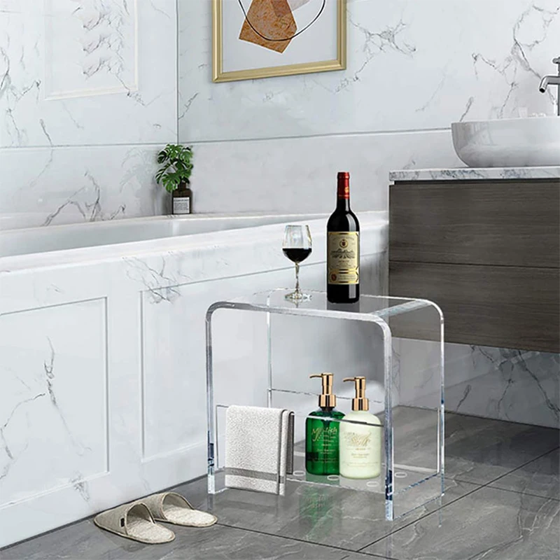 Custom Transparent Acrylic Bathroom Side Table Backless Shower Bench ...