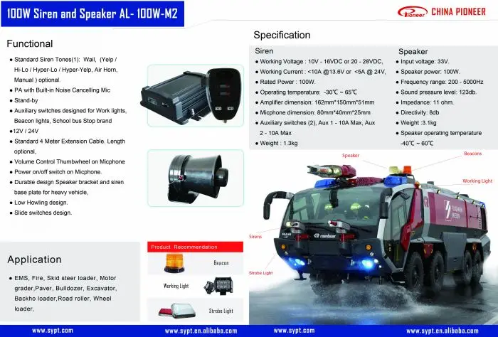 Fire Truck 100w Electronic Siren Amplifier With Microphone Switch - Buy ...