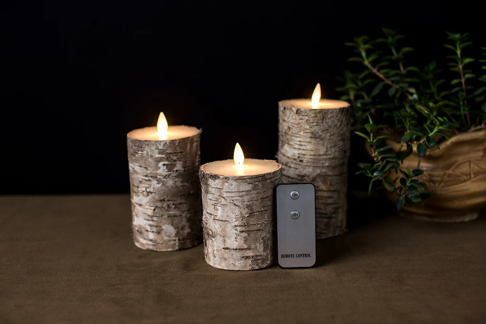 Real Birch Bark Effect Flameless Candles With Real Wax Flickering ...