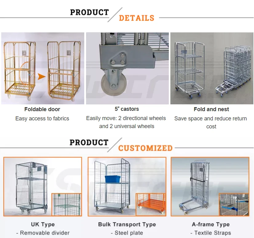 Warehouse Mobile Metal Wire Mesh Sided Steel Frame Heavy Laundry ...
