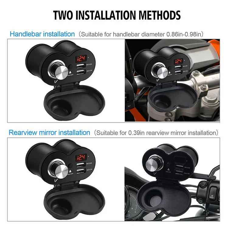 Fast Charging Dual Port Motorcycle Usb Charger With Cigarette Lighter ...