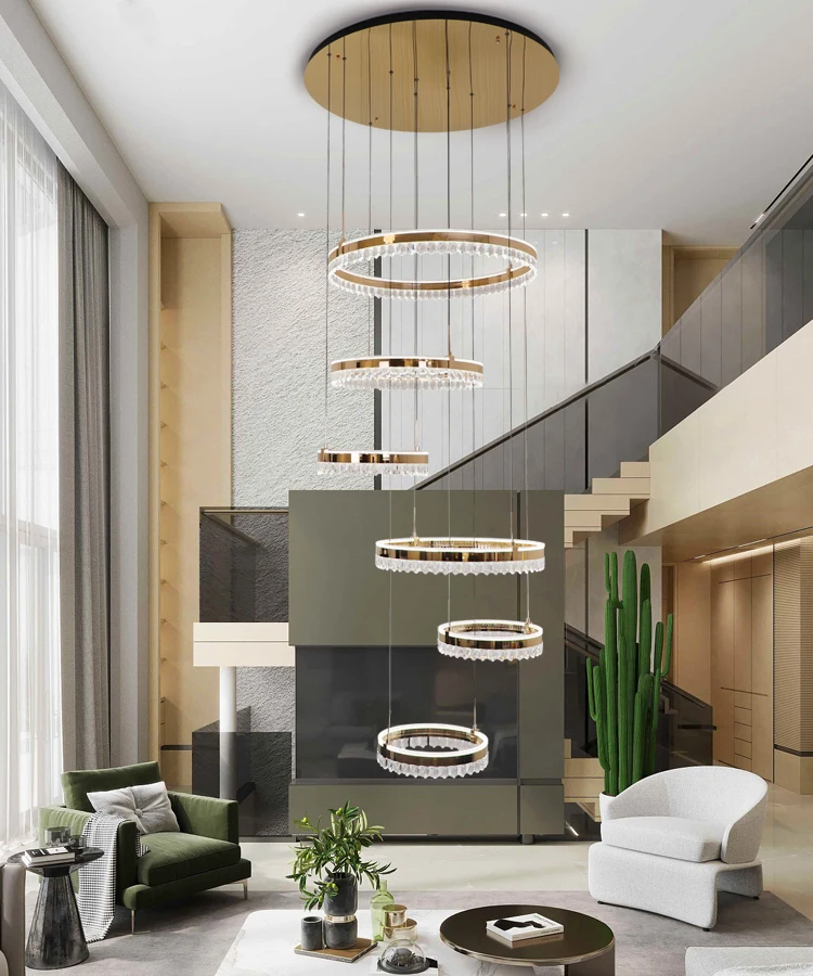 2024 Luxury Crystal Staircase Chandelier & Pendant Lights Led Aluminum ...