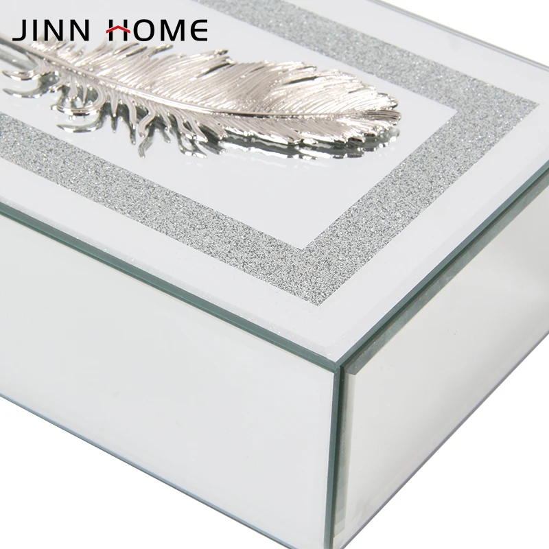 Luxury Glass Jewelry Box With Crushed Diamond Decor Lid Mirrored ...