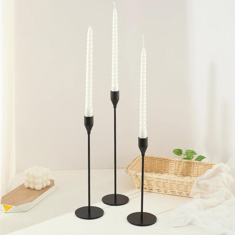 Home Table Centerpiece Candlestick Black Gold Taper Iron Metal Candle ...