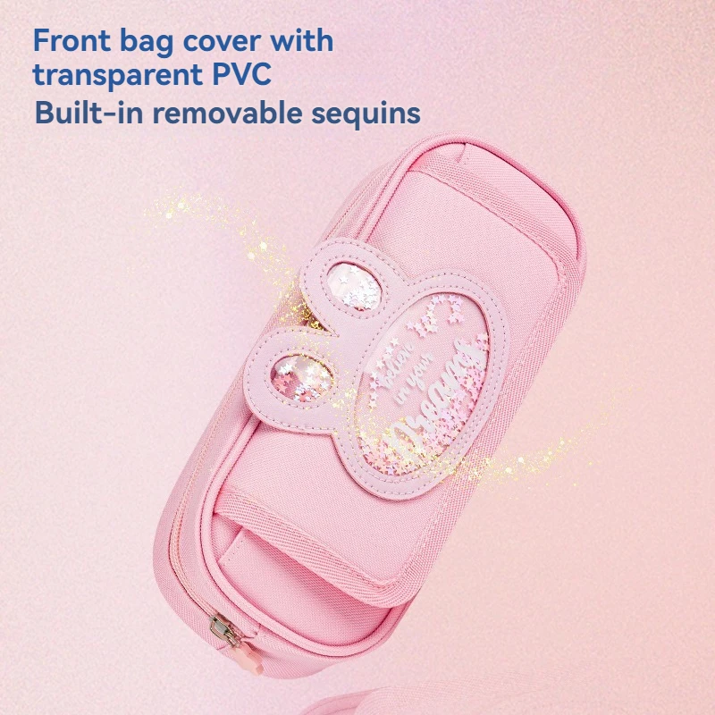 Deli BC223 Pink Transparent Pencil Pouch - Large Capacity