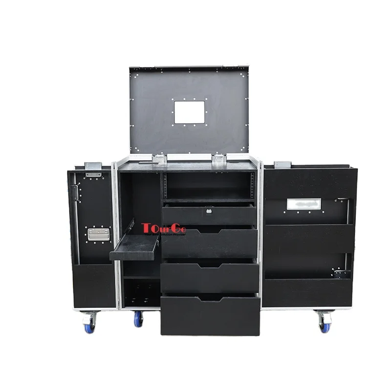 Customized Black 5 Drawer Backline Tool Flight Case With 3u Rack Space ...
