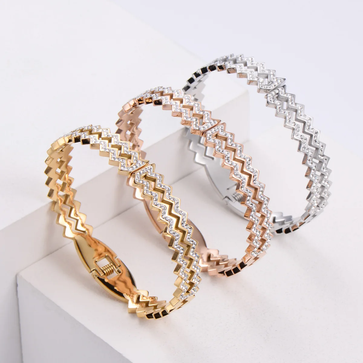 Creative Wave Shape Double Row Bangle Temperament Fashion Lady Bangles ...