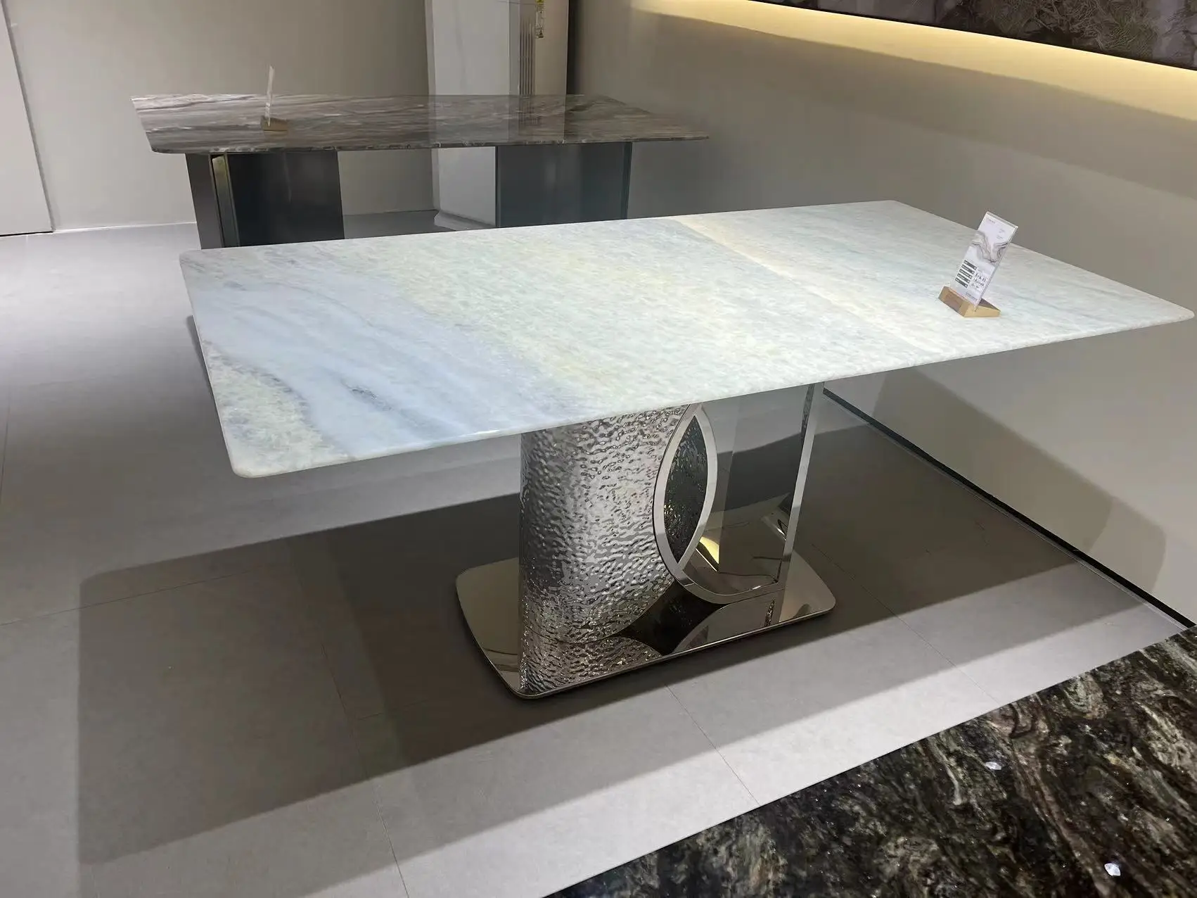 Modern & Luxury Marble Top Dining Table Rock Stone Table Steel Leg ...
