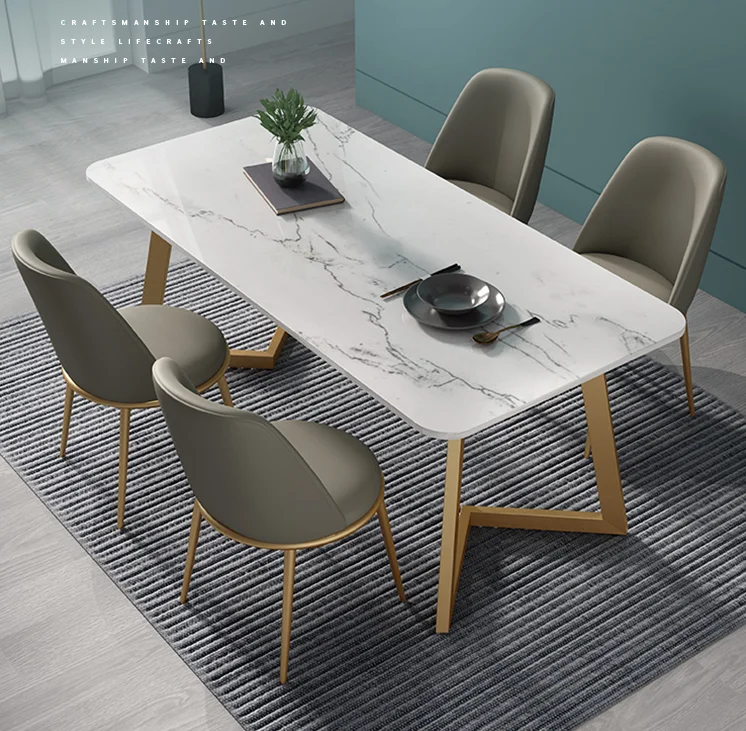 Light Luxury Marble Dining Table And Chair Combination Rectangular ...