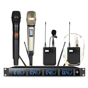 4 Channels Cordless Wireless Microphone Speaking Singing Hosting Vocal ...