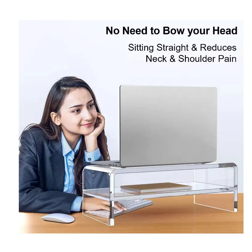 Thick Clear Curved Acrylic Monitor Stand Riser For Home Office Pc Media ...