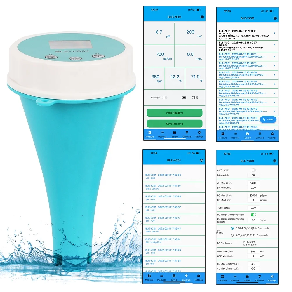 Swimming Pool Smart Bluetooth Water Quality Floating 6 In 1 Ph Ec Salt ...