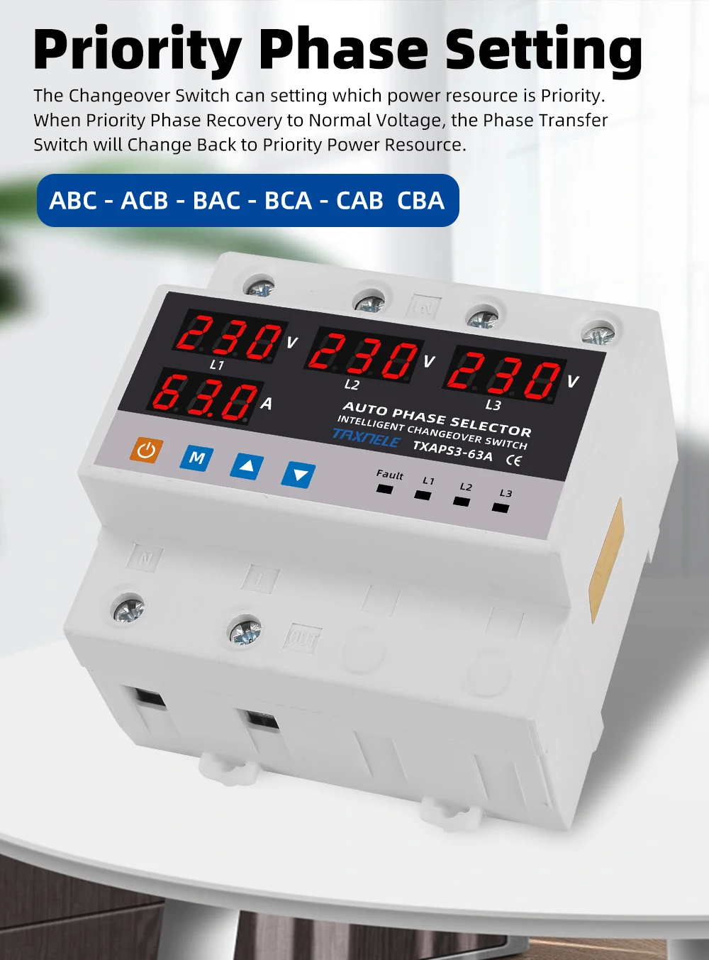 Automatic Transfer Switch Phase Selector 220V AC Current Limiter