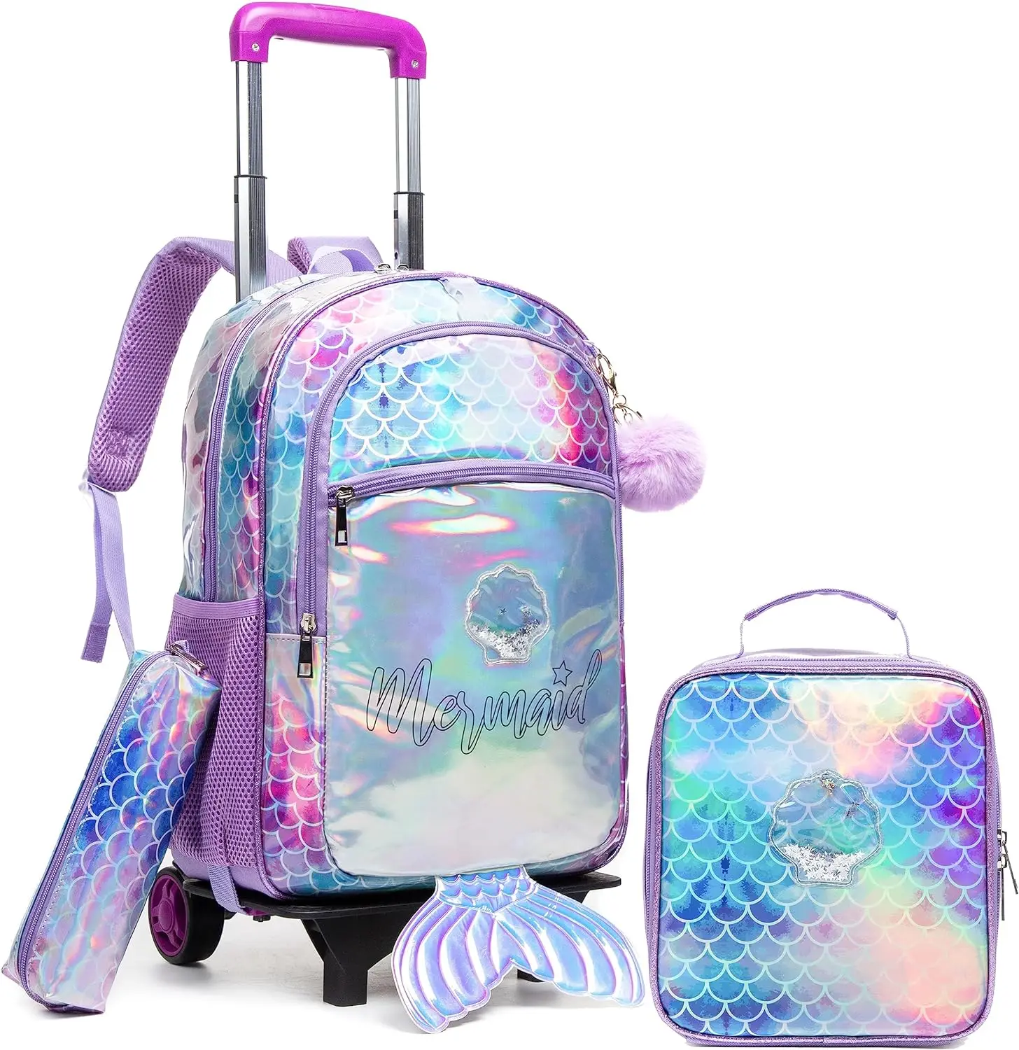 Mermaid Rolling Backpack For Girls Backpack With Wheels Elementary Girl ...