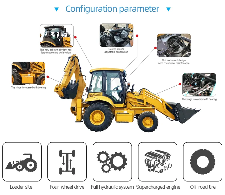 4x4 Hydraulic Excavator Loader Chinese Backhoe Loader Wheeled Backhoe ...