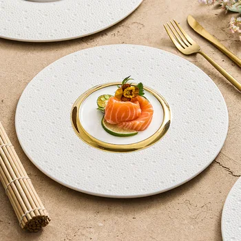 White Ceramic Dinnerware Dinner Plate Nordic Glod Silver Round Edge ...