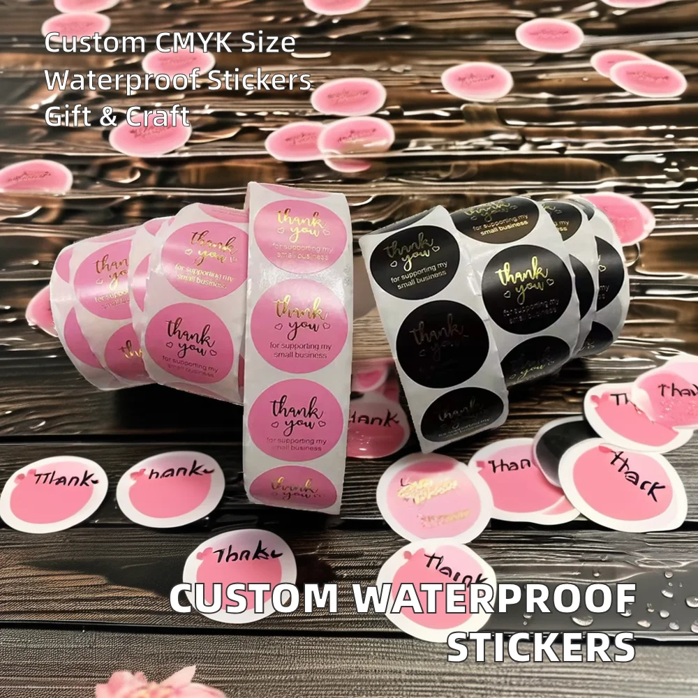Custom Printed Adhesive Packaging Label Sticker Waterproof Vinyl 'Thank ...