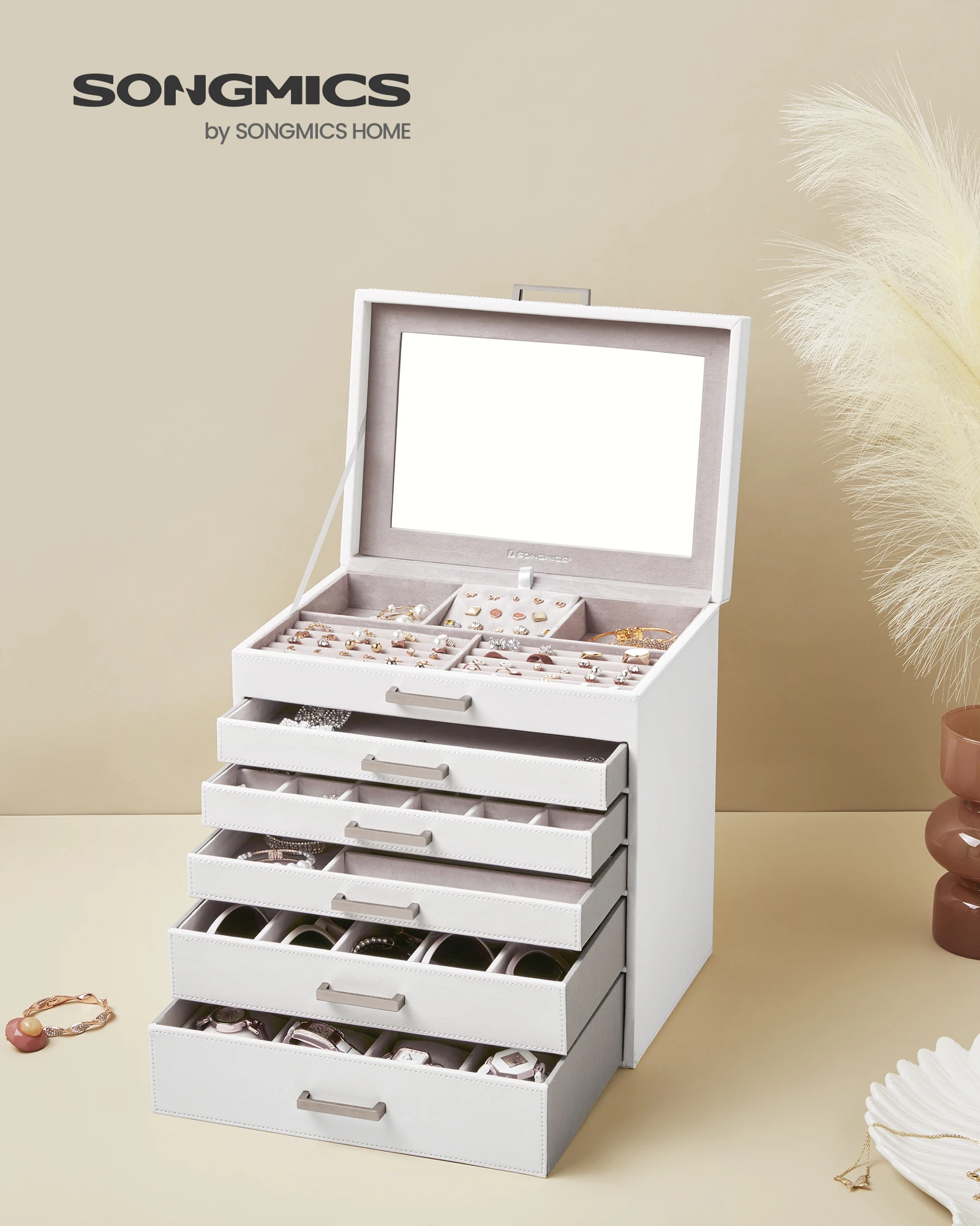 SONGMICS High Quality Custom Wooden Jewelry Organizer Roll With 5 ...