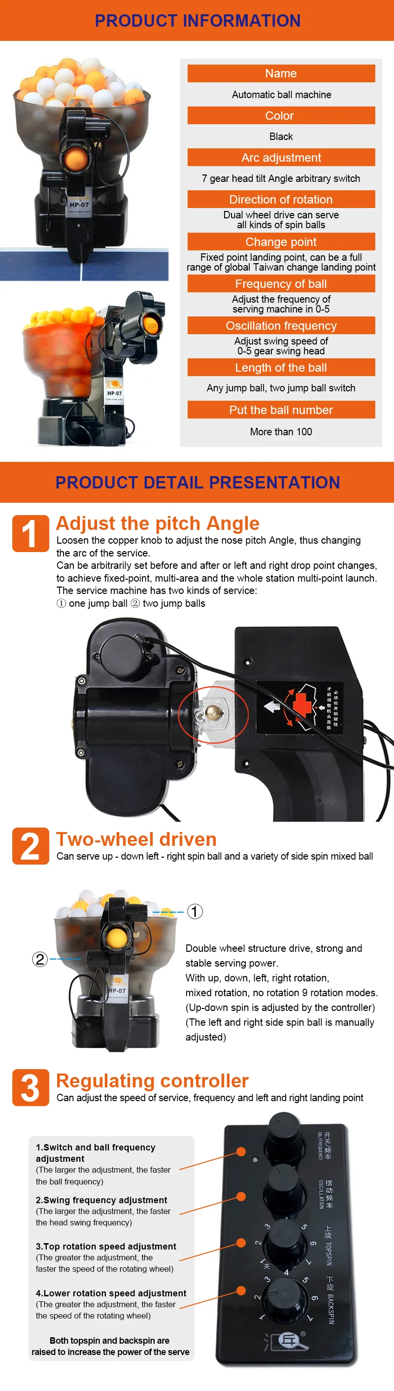 HP-07 Table Tennis Ball Training Machine - Professional Ping Pong Robot