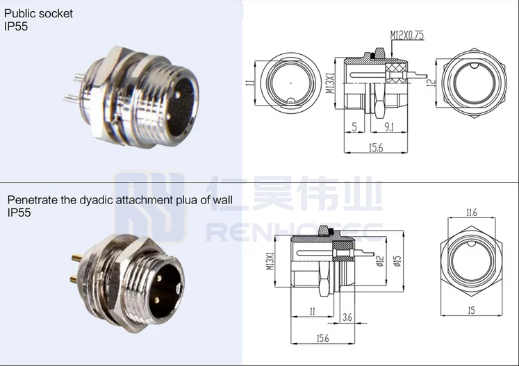 GX12 M12 to Mini Din Male Adapter - 4 Pin Male to Male Cable Cordset ...