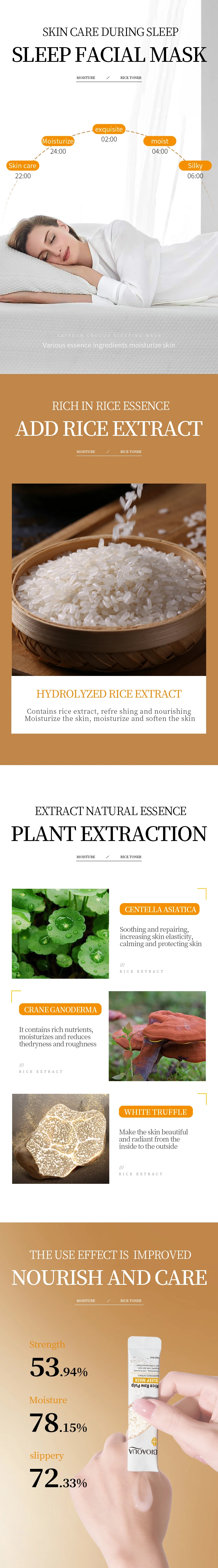 BIOAQUA Rice Raw Pulp Sleeping Masks - Whitening & Moisturizing