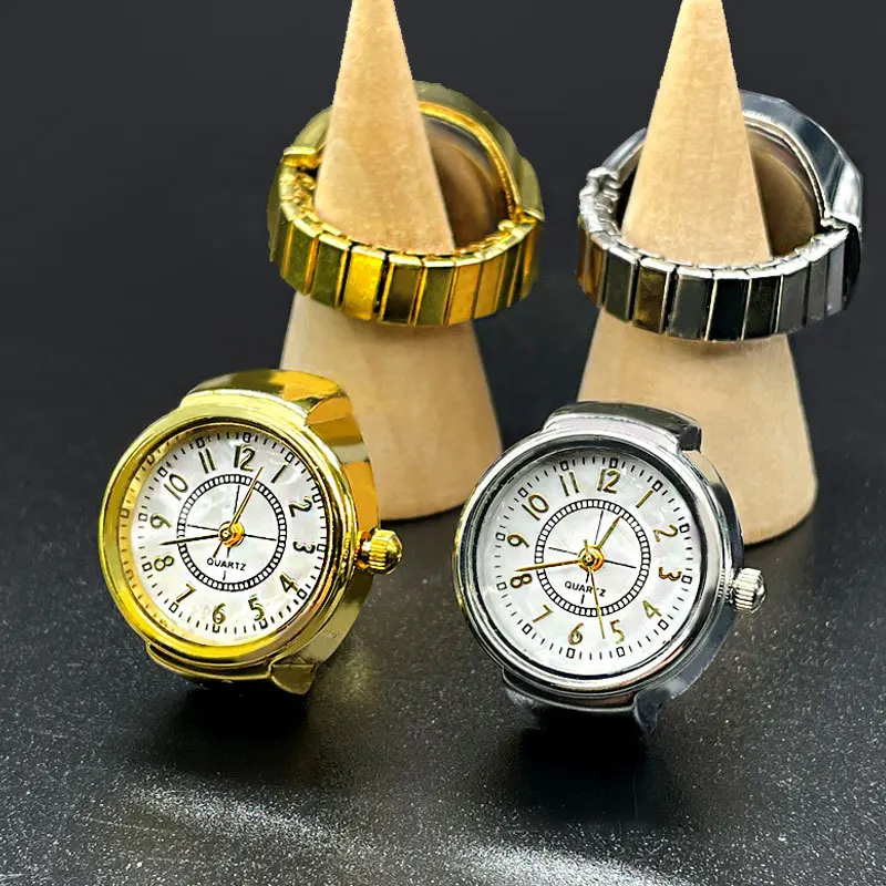 R.Gem. Mini Stainless Steel Round Elastic Finger Quartz Ring Watch for ...