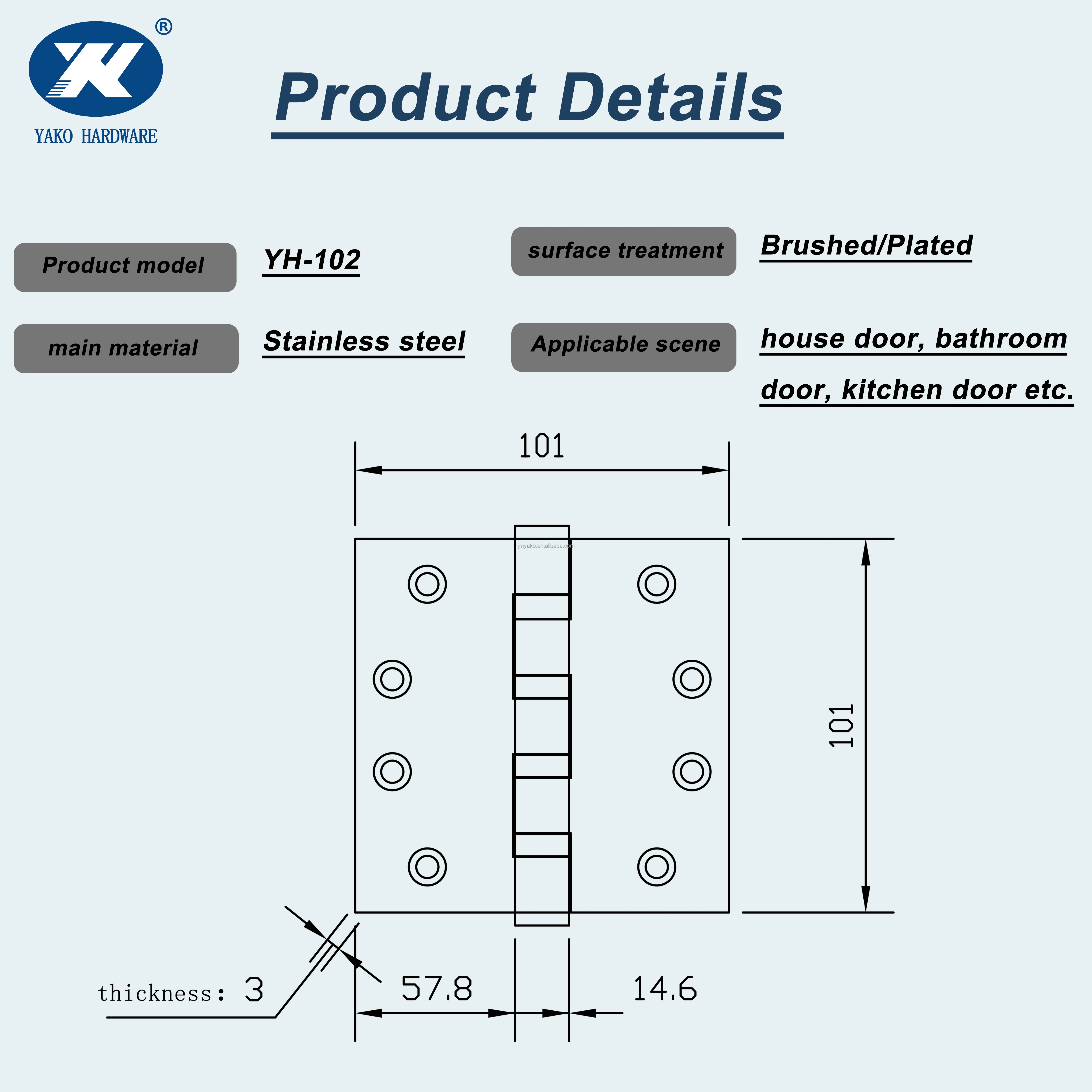4" X 3" X 3.0mm 4bb Sus304 Ball Bearing Stainless Steel Door Hinge ...