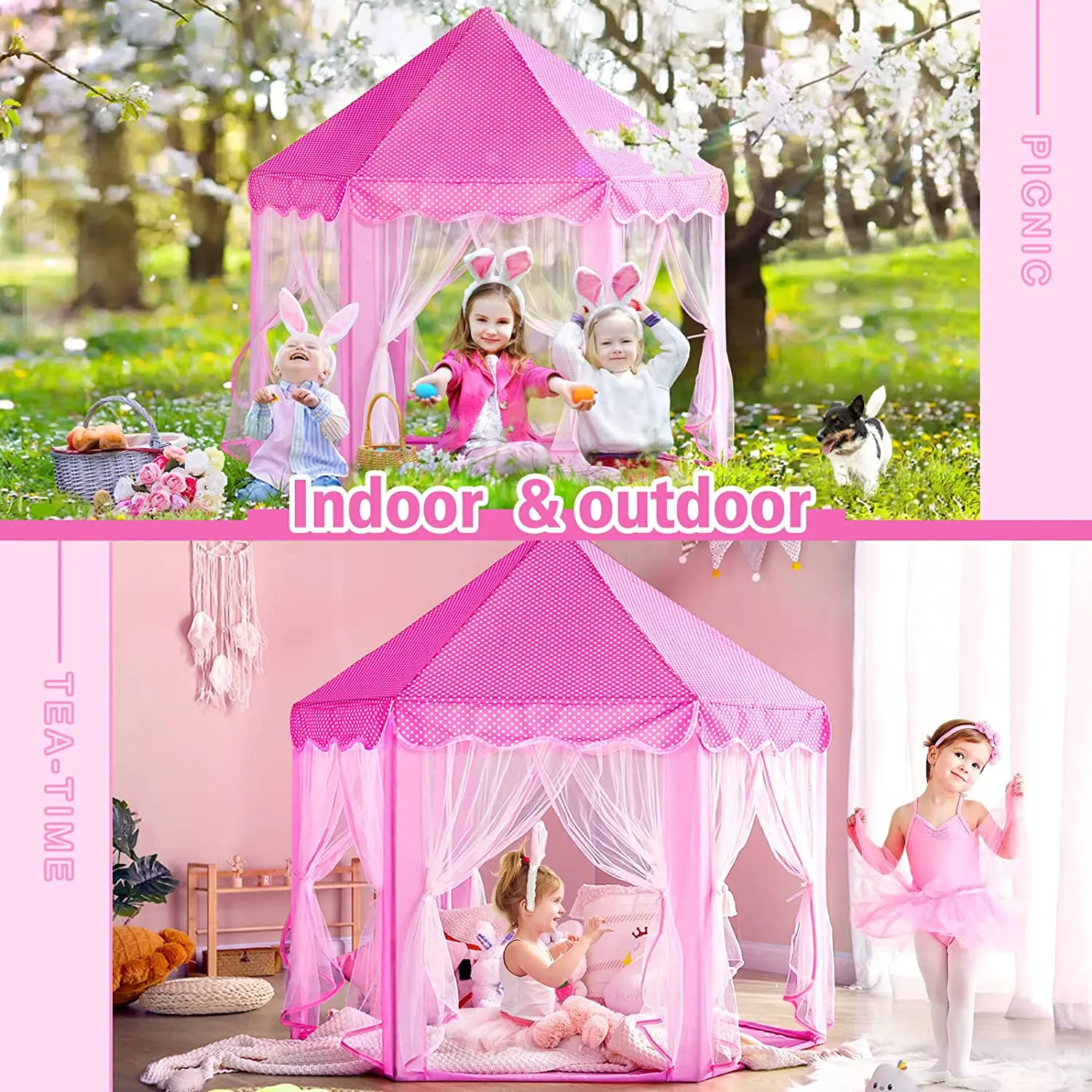 Princess Tent Girls Large Playhouse Kids Castle Play Tent With Star ...