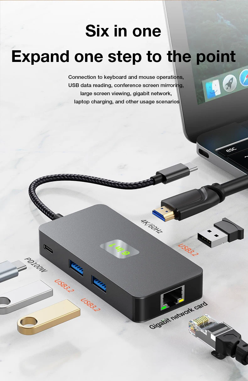 1-Type Port Multiport 6-in-1 Splitter Laptop Phone Card Reader 5-USB-C ...