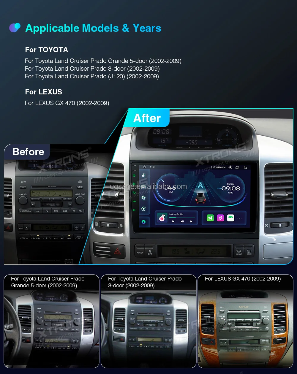 Xtrons 9" Car Radio For Toyota Land Cruiser Prado Lexus Gx470 Android ...