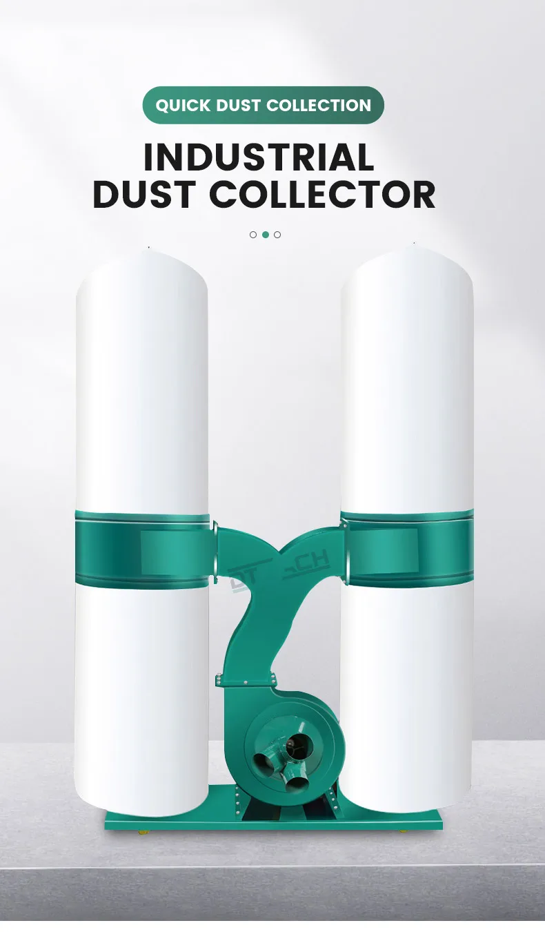 DTMACH Two Tube/Bag Dust Collectors Woodworking Industrial Wood Cyclobe ...