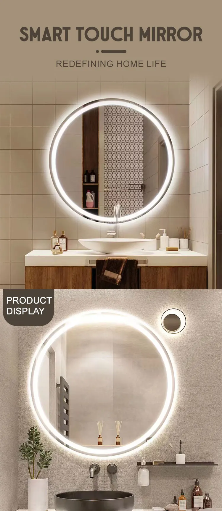 Factory Best-selling Wall-mounted Round Led Mirror With Touch Screen ...