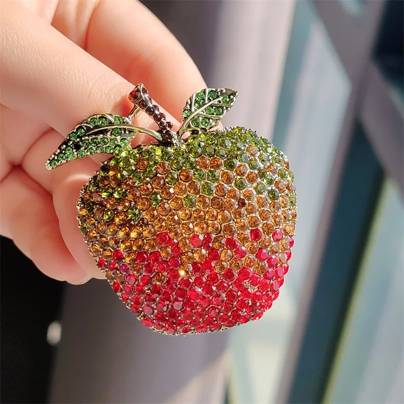 Gradient Colored Inlay Diamond Brooches Sweet and Fresh Fruit Apple ...