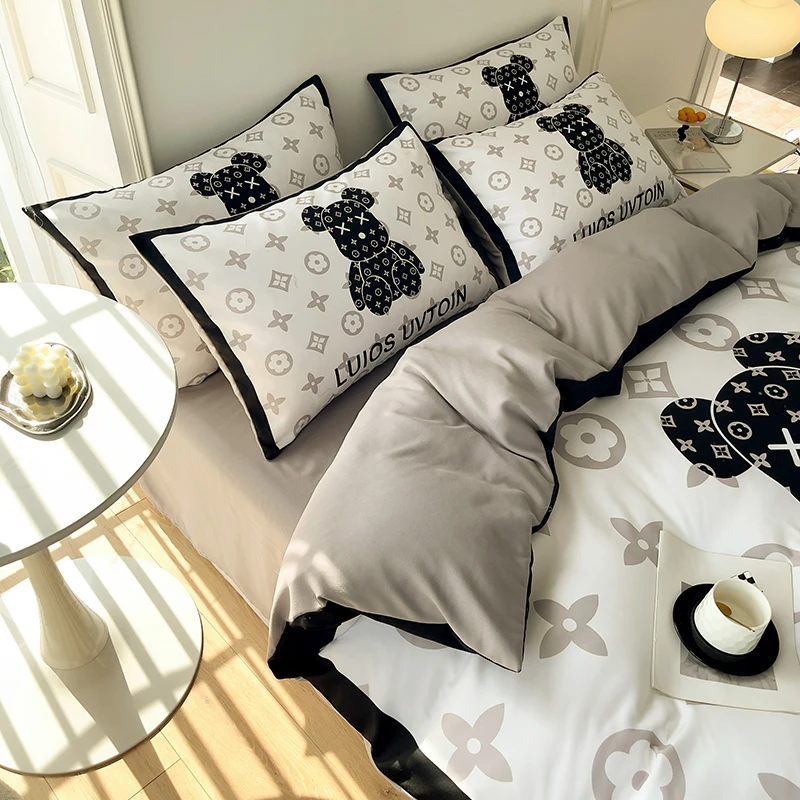 Luxury White Bear Head Bear Cub Design Bedroom Duvet Cover Bed Sheet ...
