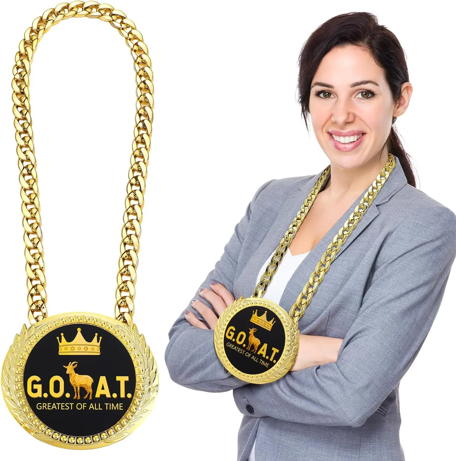 Custom Gold Champ Goat Medal Necklace | Turnover Chain for Football MVP ...