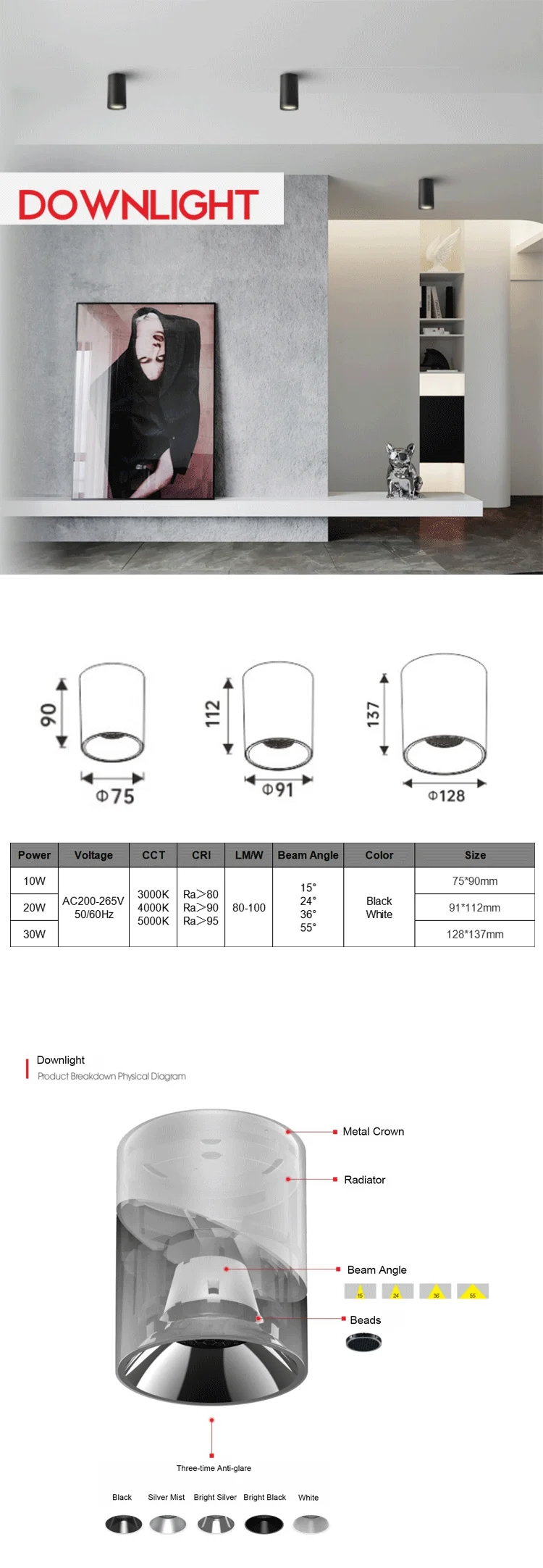 Saa Approved Led Cob Downlight Aluminum Surface Mounted Downlight 7w 12w 18w 25w 35w Dimmable ...