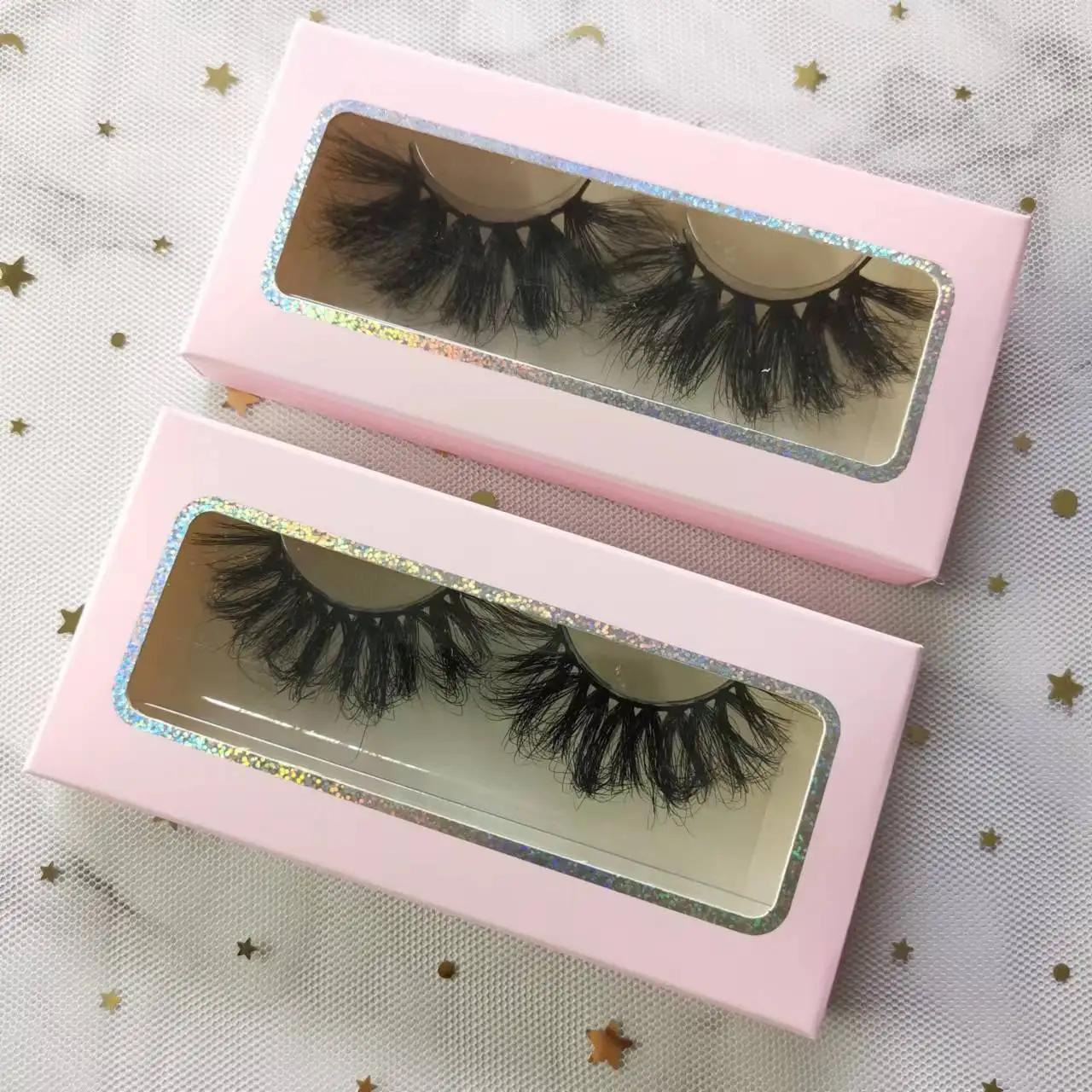 Blue Lash Box Packaging For Thick Full Fluffy 25mm Mink Strip Lashes ...