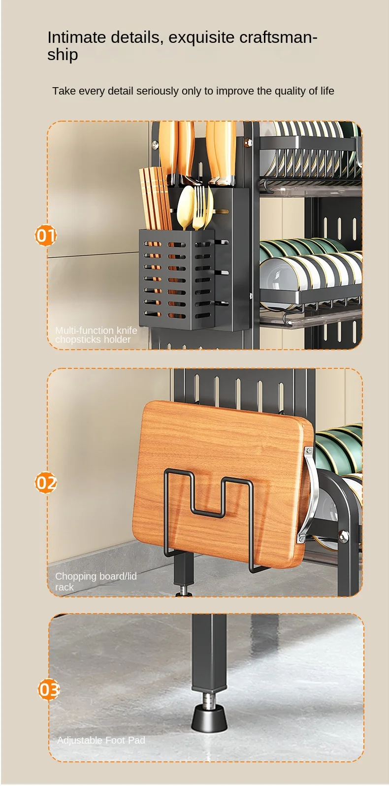 3 Layer Dish Rack Double Layers Metal Holder Dish Drainer Rack Drying ...