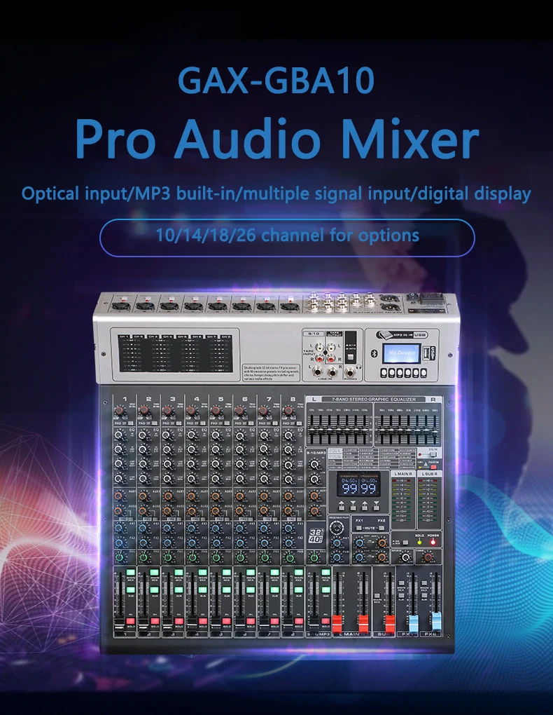 GAX-GBA10 Dual 7-Band EQ Mixer for Professional Stage Performance
