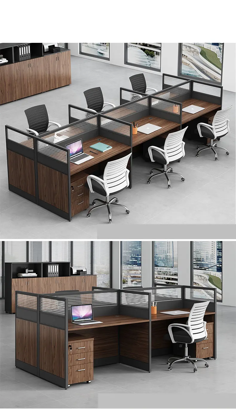 Modern Wood Office Desk 4 6 Person L Shape Modular Staff Office ...