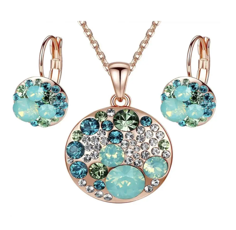 Beautiful Multicolored Crystal Gold Plated Pendant Necklace Earrings ...